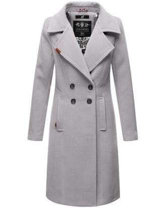 Navahoo Damen Mantel in Wollmantel-Optik langer Trenchcoat mit Reverskragen Wooly Zinc Grey Gr. XXL