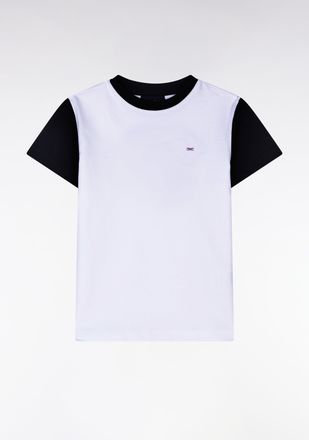 Eden Park T-shirt En Coton Marine Et Blanc À Broderie Dos Cerclée Coupe Droite