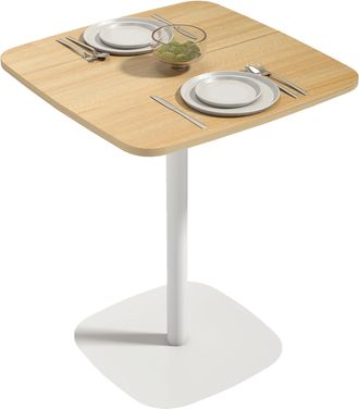 HOMCOM Kleiner Esstisch, quadratischer K&uuml;chentisch f&uuml;r 2 Personen, quadratisches Stahlgestell, f&uuml;r kleine R&auml;ume, Wohnzimmer, 60x60x75 cm, Naturholz & Wei&szlig;