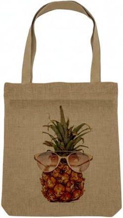 Fabulous Sac Shopping Tote Bag Aspect Lin - Ananas &agrave; Lunettes de Soleil Vacances Ete - Sac de Courses Toile Epaisse 360g Beige Naturel Cabas Port&eacute; Epaule Solid
