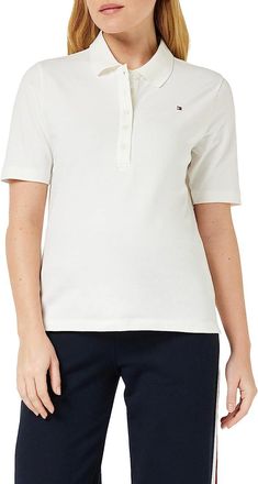 Tommy Hilfiger Damen Poloshirt Kurzarm 1985 Pique Polo Regular Fit, Weiß (Ecru), L