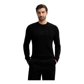 Guess Rundhals-Pullover mit 3D-Logo - - Knitwear - Herren - Schwarzk - S
