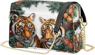 Mnsruu Sacs à bandoulière en cuir pour femme, motif tigre et papillons, sac à main