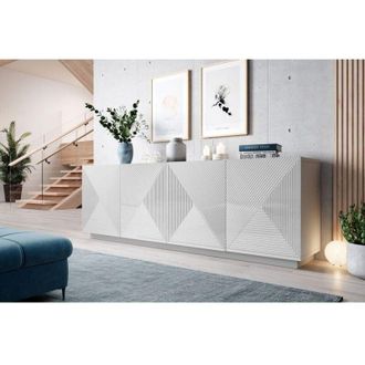 BOBOCHIC Bobochic - Buffet 4 portes 200 cm avec fa&ccedil;ades chevronn&eacute;es - Grand espace de rangement - Syst&egrave;me douverture sans poign&eacute;e - Largeur 43 cm - Hauteur