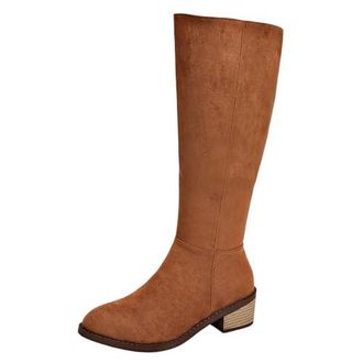 Generic Bottes montantes pour femme - Larges mollets - &Eacute;l&eacute;gantes - Couleur unie - Fermeture &eacute;clair lat&eacute;rale - Talon &eacute;pais - Confortables - Pour lautomne et lh