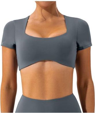 Generic Haut court d&eacute;t&eacute; pour femme - Couleur unie - Coupe ample - Coupe ample - Mignon - Style sportif - Tendance - Manches courtes - Graphique - Demi-chemise