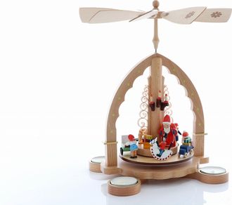 Rudolphs Schatzkiste Tischpyramide Bescherung mit Weihnachtsmann Teelicht Höhe= 27cm NEU Holzpyramide Tischdekoration Dekoration Weihnachten Wärmespiel Lichter Figur Edelh