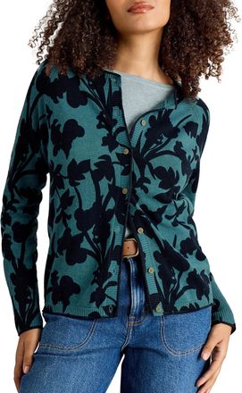 White Stuff Lulu Drucken Cardigan - Langarm, Rundhalsausschnitt, Normale Passform aus Baumwollstrick - Blau Druck - Gr&ouml;&szlig;e 46