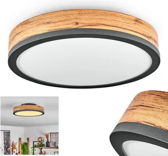 HOFSTEIN LED Deckenleuchte Salmi, Deckenlampe aus Metall/MDF/Kunststoff in Anthrazit/Holzoptik/Braun/Weiß, Ø30 cm, 950 Lumen, 3000 Kelvin, 1 x LED 12 Watt (ink
