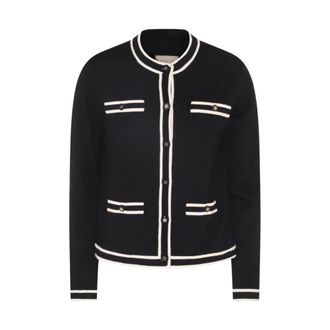 Tory Burch Femme, Pulls, Noir, Taille: 38 FR Gilet Laine Noir Cr&egrave;me Bandes