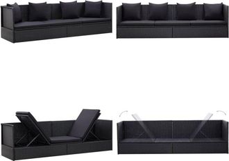 vidaXL Garten-Sofabett mit Kissen Poly Rattan Schwarz - Sonnenliege - Gartenliege - Loungebett - Rattan Möbel - Outdoor Möbel - Home & Living