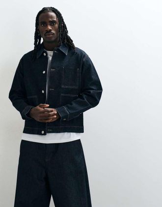 Only & Sons veste en jean coupe regular d&eacute;lavage fonc&eacute;-Bleu