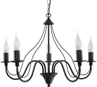 Sollux Lighting Kronleuchter Hängelampe Hängeleuchte - Deckenlampe Stahl - 5 Flammig - LED Lampe Glühbirne - Schwarz Minerwa