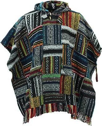 Loud Elephant Poncho à Capuche 100% Coton tissé Gheri - Style Mexicain, Patchwork, Taille Unique