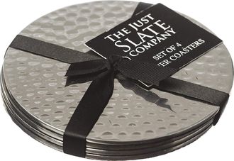 The Just Slate Company JS/SS/FH/C4/B Untersetzer aus Edelstahl, flach, gehämmert, 4 Stück, silberfarben
