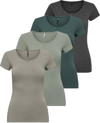 Only Onllive Love S/S Haut JRS &agrave; col rond pour femme (1 pi&egrave;ce), Gris (Dgm/Balsam Green/Shadow/Rock Ridge), XXL