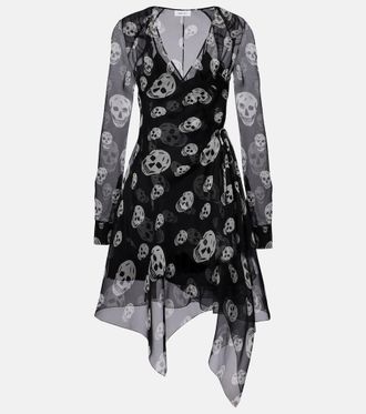 Alexander McQueen Robe portefeuille Skull en mousseline de soie