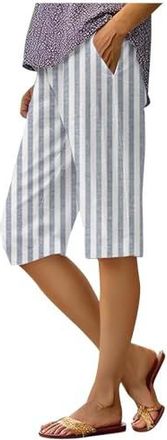 Generic Pantalon court pour femme - Taille &eacute;lastique - Taille haute - Deux pantalons de loisirs vintage - Pantalon trois-quarts - Salopette &eacute;lastique - Salope