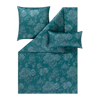 ESTELLA Schweizer Premium Satin Bettwäsche 135x200 Anna blautanne Blüten Rosen 2176-581