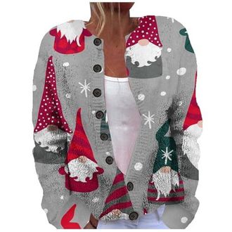 Generic 2026 Vestes pour femmes Mode Casual Automne Hiver No&euml;l Imprim&eacute; Bouton Cardigan Veste, gris clair, XXL