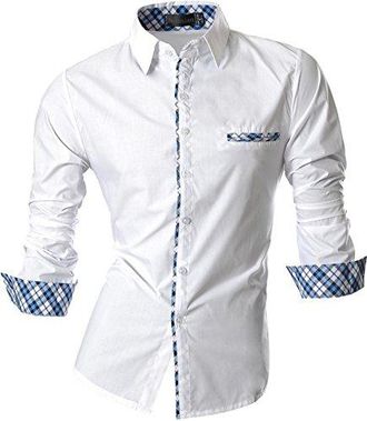 Jeansian Hommes Chemises Solid Manches Longues Slim Fit Mode pour Homme Casual Chemises Manches Longues Z020 White XL