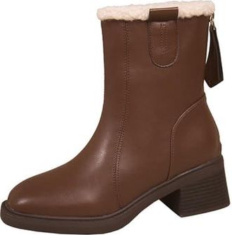 Generic Bottines dhiver chaudes pour femme - Couleur unie - &Eacute;l&eacute;gantes - Talon bas et &eacute;pais - Doublure en polaire - Fermeture &eacute;clair dans le dos - &Eacute;l&eacute;gantes et