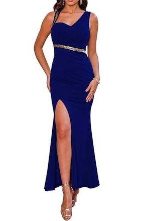 Angel Fashions Robe de soir&eacute;e pliss&eacute;e &agrave; paillettes dor&eacute;es pour femme, bleu marine, 38