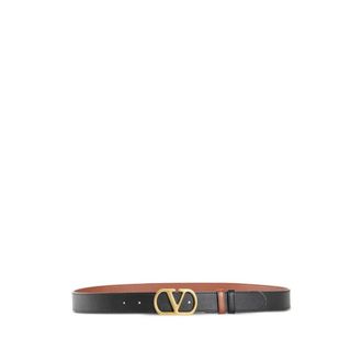 Valentino Garavani Homme, Accessoires, Noir, Taille: 110 CM Vlogo Signature Reversible Ceinture en Cuir de Veau Brillant 30 Mm