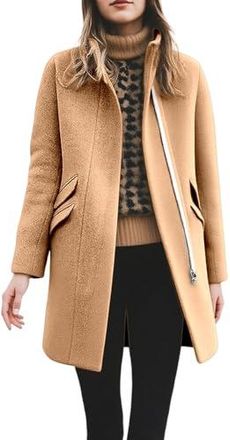 Generic Vestes pour femmes 2026 Manteau long classique ouvert sur le devant Fermeture &eacute;clair D&eacute;contract&eacute; Hiver Laine m&eacute;lang&eacute;e, kaki, XXL