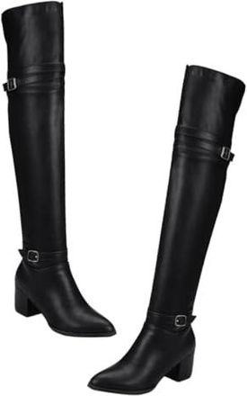 Frcolor Femme Automne Hiver Cuissardes Noires avec Talon &Eacute;pais Haut Confortables et Chaudes