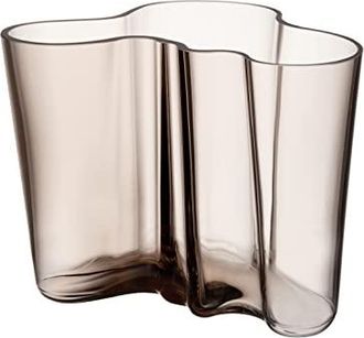iittala Alvar Aalto Kristall-Glas-Vase in Wellenform in der Farbe Leinen, Ma&szlig;e: 16cm x 20,8cm, 1051436, New