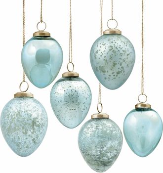 Loberon Osterei Set Cataleya | Deko Eier Ostern & Frühling | Verschiedene Muster & Strukturen | Mit Aufhängung | Aus Glas & Eisen | 6 Stück, blau