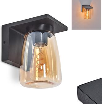 HOFSTEIN Au&szlig;enwandleuchte Aquin, moderne Wandlampe aus Metall/Glas in Anthrazit/Bernsteinfarben, Wandleuchte mit Glasschirm in klar, Au&szlig;enleuchte f&uuml;r Terrasse,