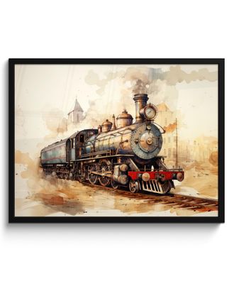 MuchoWow © Wandbilder mit Rahmen 80x60 cm Wanddeko Bilder Wohnzimmer Moderne Zimmerdeko Geschenk Bilderrahmen Vintage - Zug - Gleis - Gebäude - Beige