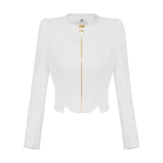 Elisabetta Franchi Jacke aus Doppel-Cr&ecirc;pe und Satin - - Jackets - Damen - Wei&szlig; - L