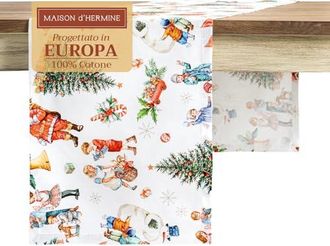 Maison d'Hermine Chromo Chemin de Table 100 % Coton pour f&ecirc;tes D&icirc;ner Vacances Cuisine Thanksgiving/No&euml;l (50cm x 150cm)