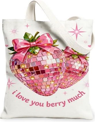 Generic Sacs fourre-tout en toile de p&ecirc;che et fraise, motif de fruits mignons, sacs d&eacute;picerie r&eacute;utilisables, l&eacute;gers et lavables, motif floral printanier, St, 