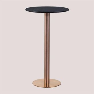 Sklum Runder hoher Bartisch aus Marmor (&Oslash;60 cm) Cosmopolitan Ros&eacute;gold Schwarzer Marmor