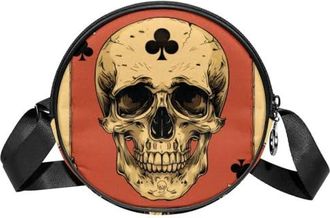 Generic Sac &agrave; bandouli&egrave;re rond pour femme, motif t&ecirc;te de mort, petit sac &agrave; bandouli&egrave;re avec fermeture &eacute;clair, bretelles r&eacute;glables, sac &agrave; main rond d&eacute;contract&eacute;