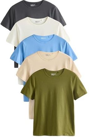 Next Femme T-Shirt Ras du Cou en Coton Majoritaire, Lot de 5 Blue/Shale/White/Black/Khaki M