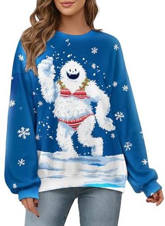 Generic Sweat-shirt de No&euml;l amusant pour femme - Chandail &agrave; col rond amusant avec imprim&eacute; graphique tendance de No&euml;l, sweat-shirt pour f&ecirc;te, vacances, No&euml;l am