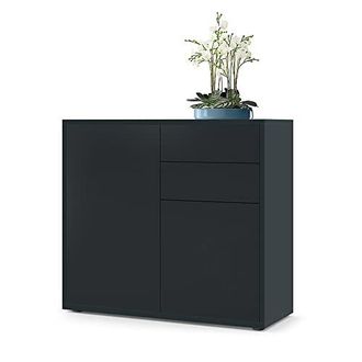 Vladon Buffet Ben, Commode avec 2 Portes et 2 tiroirs, Noir Mat/Noir Mat (79 x 74 x 36 cm)