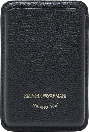 Emporio Armani Homme, Accessoires, Noir, Taille: ONE Size Porte-cartes magn&eacute;tique en cuir &agrave; imprim&eacute; cerf