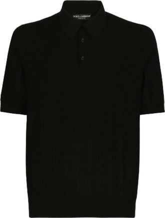 Dolce & Gabbana Homme, Tops, Noir, Taille: 7XL Polo en Jacquard de Soie avec Logo DG