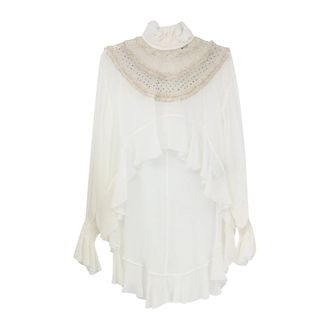 Elisabetta Franchi Bluse mit R&uuml;schen und hohem Kragen - - Blouses & Shirts - Damen - Wei&szlig; - S