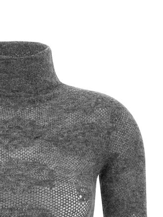 Brunello Cucinelli Openwork Silk-Alpaca Blend Sweater - Gray