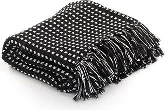 vidaXL Couverture Coton &agrave; Carr&eacute;s 220x250 cm Noir Chaise Canap&eacute; Lit D&eacute;cor