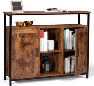 IDMarket Buffet 2 Portes 100 cm Dayton avec &eacute;tag&egrave;res Effet Vieilli Design Industriel