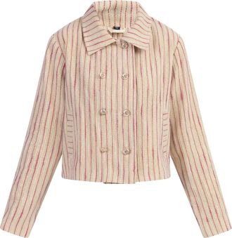 Faina Kurze Carbanjacke Damen Rosa Wollweisser Streifen