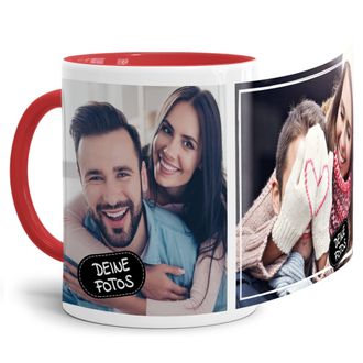 Tassendruck Foto-Tasse zum selbst gestalten mit Foto-Collage f&uuml;r 2 Wunschfotos - Geschenk f&uuml;r Familie, Freunde, Geburtstag, Weihnachten - Keramik Innen & Henkel R